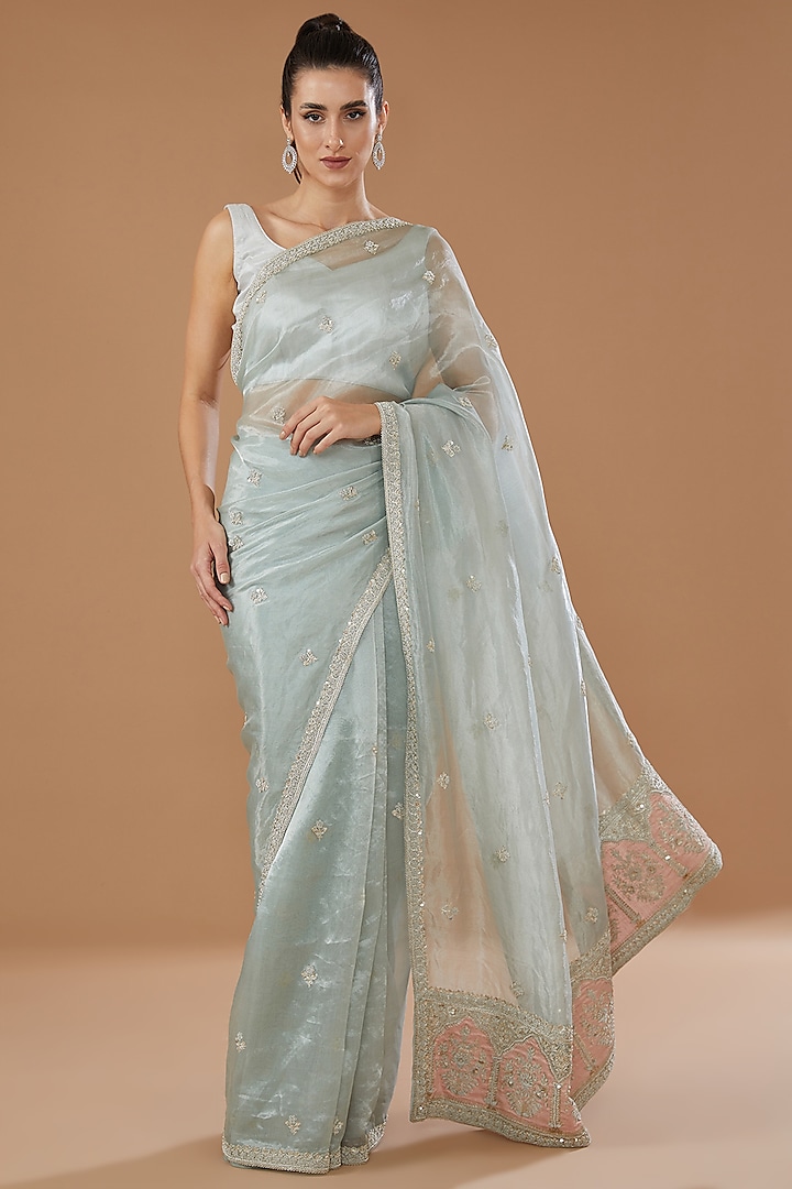 Ice Blue Pure Tissue Embellished Saree Set by Stotram at Pernia's Pop ...