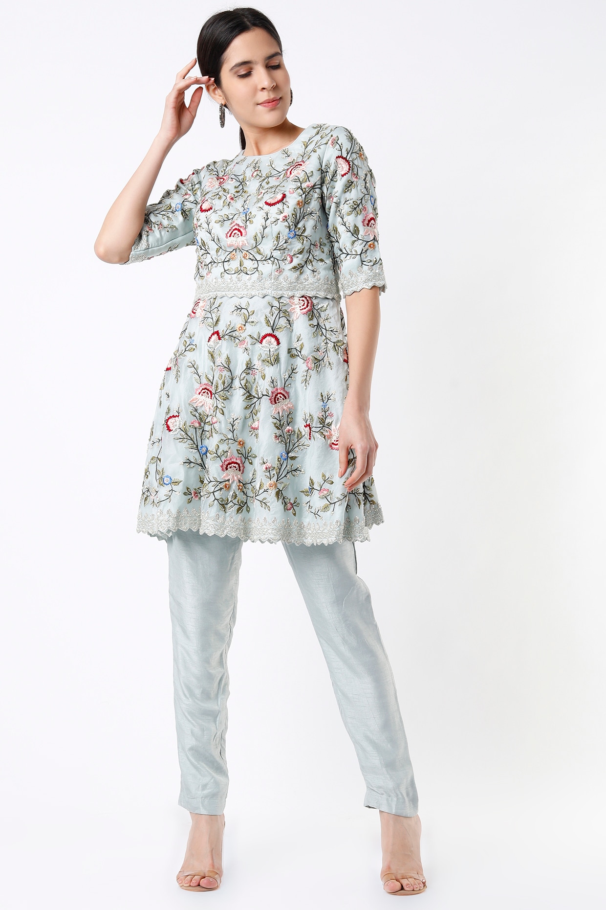 Ice Blue Embellished Peplum Tunic Set by Stotram at Pernia's Pop Up ...