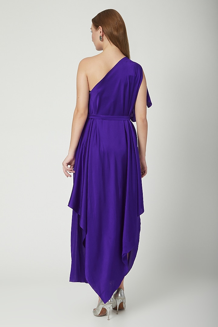 Purple One-Shoulder Dress With Belt by Stephany at Pernia's Pop Up Shop ...