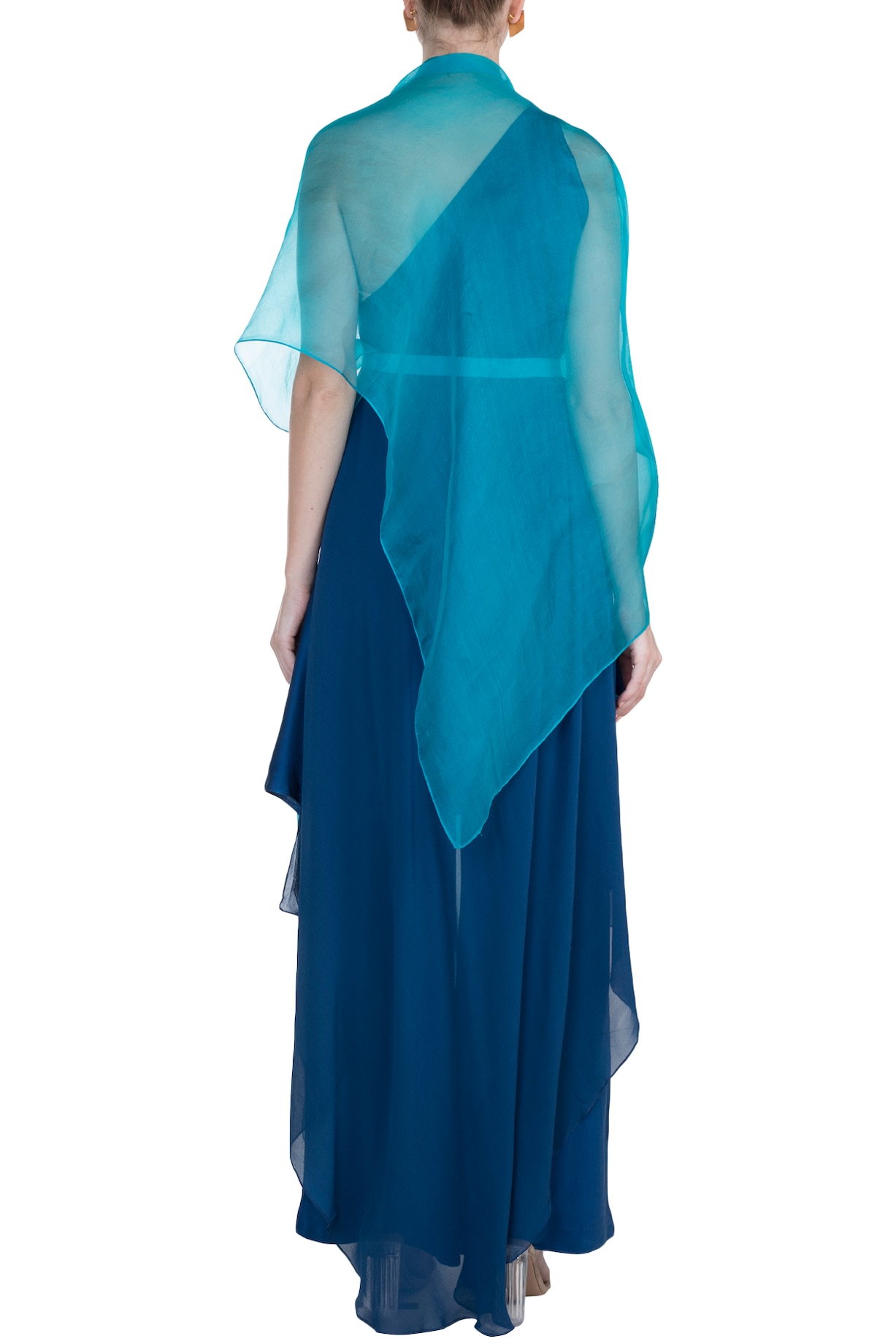 Midnight Blue One Shoulder Tunic With Trouser Pants, Turquoise Cover Up ...