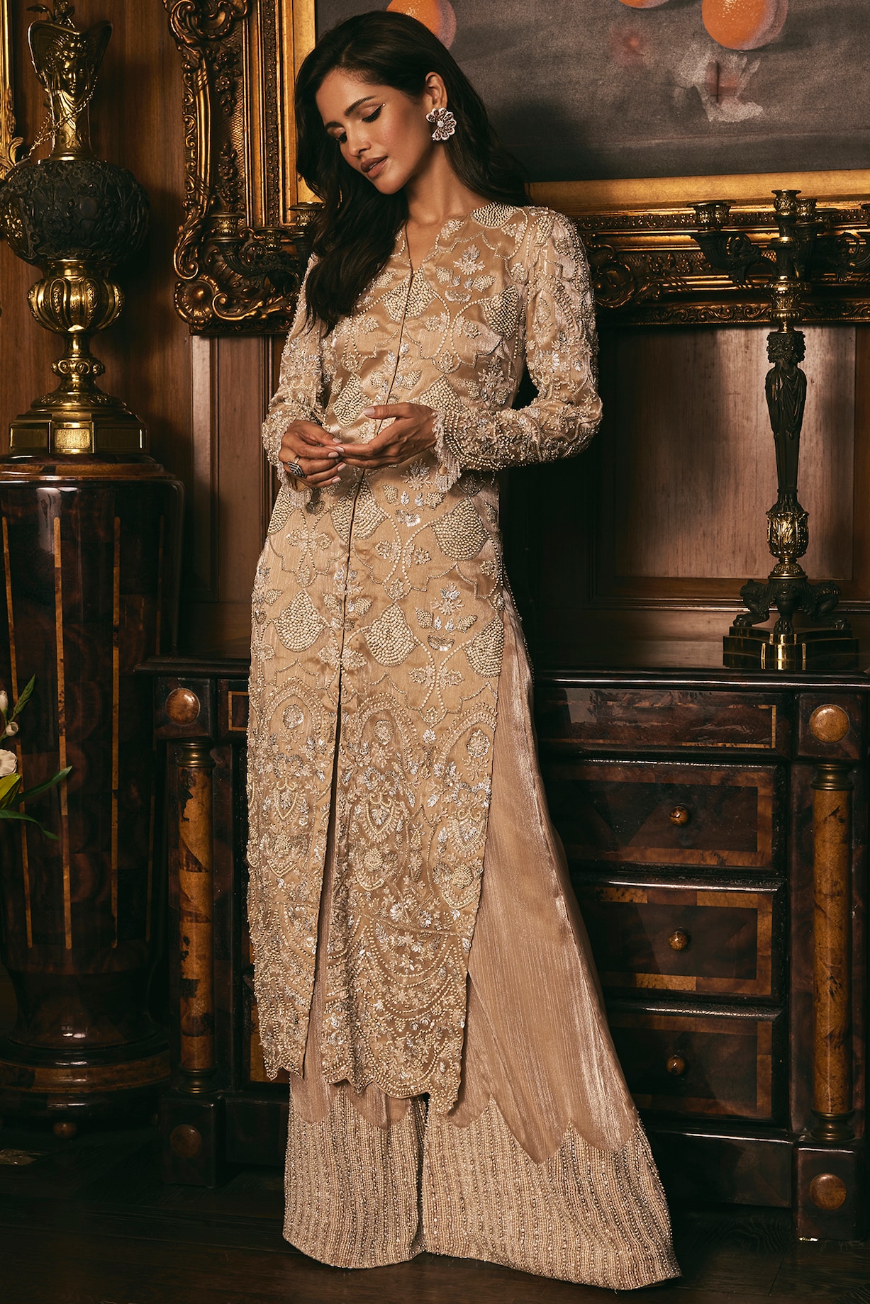 Champagne Organza Hand Embroidered Kurta Set by Studio22 by Pulkita ...