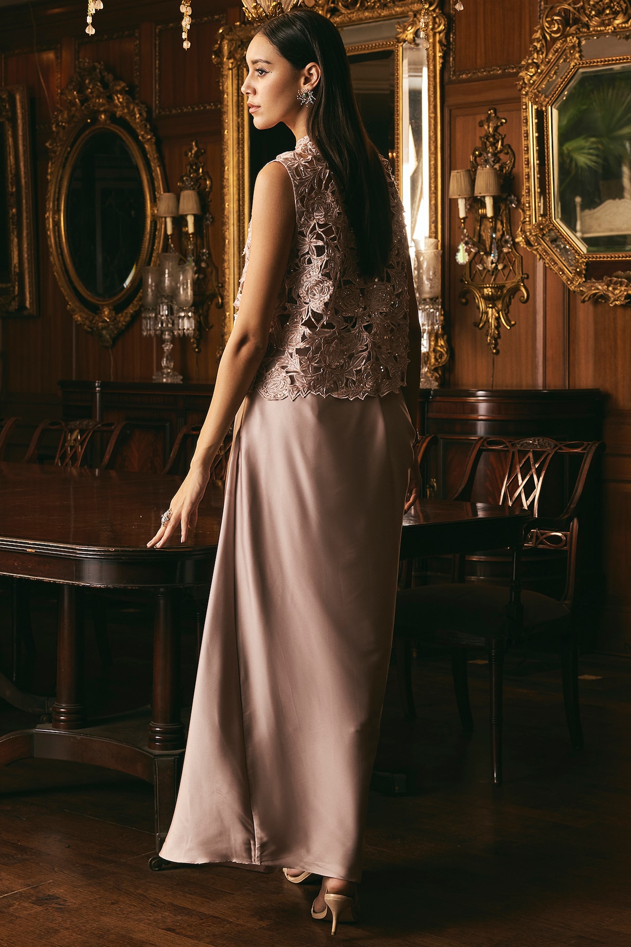 Dusty Rose Pink Satin Draped Skirt Set by Studio22 by Pulkita Arora Bajaj at Pernia's Pop Up ...