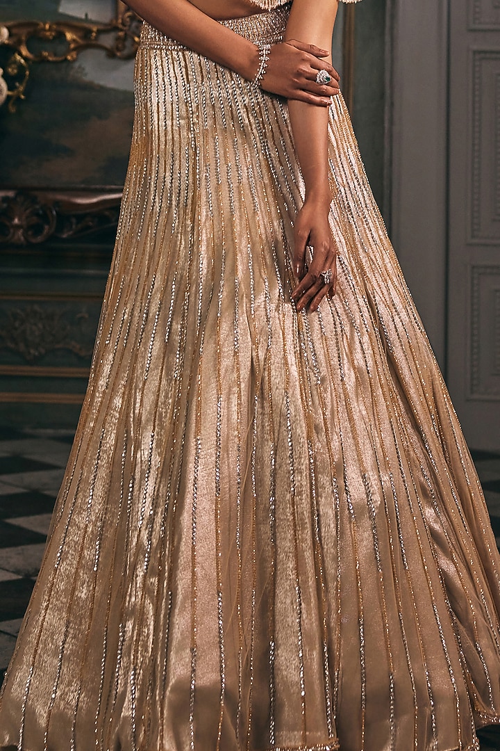 Champagne Net & Shimmer Hand Embroidered Bridal Lehenga Set by Studio22 ...