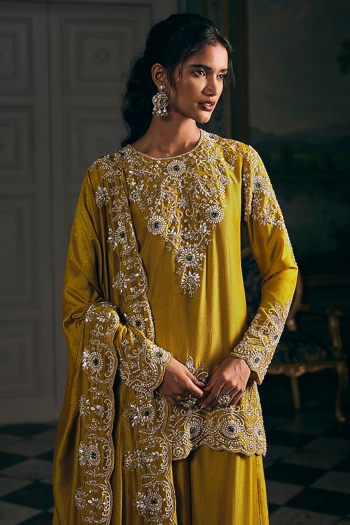 Mustard Silk Blend Embroidered Kurta Set by Studio22 by Pulkita Arora ...