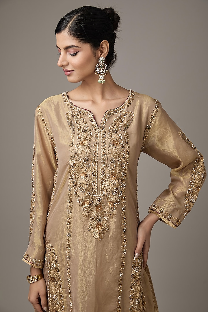 Golden Tissue Dori Hand Embroidered Kurta Set by Studio A at Pernia's ...