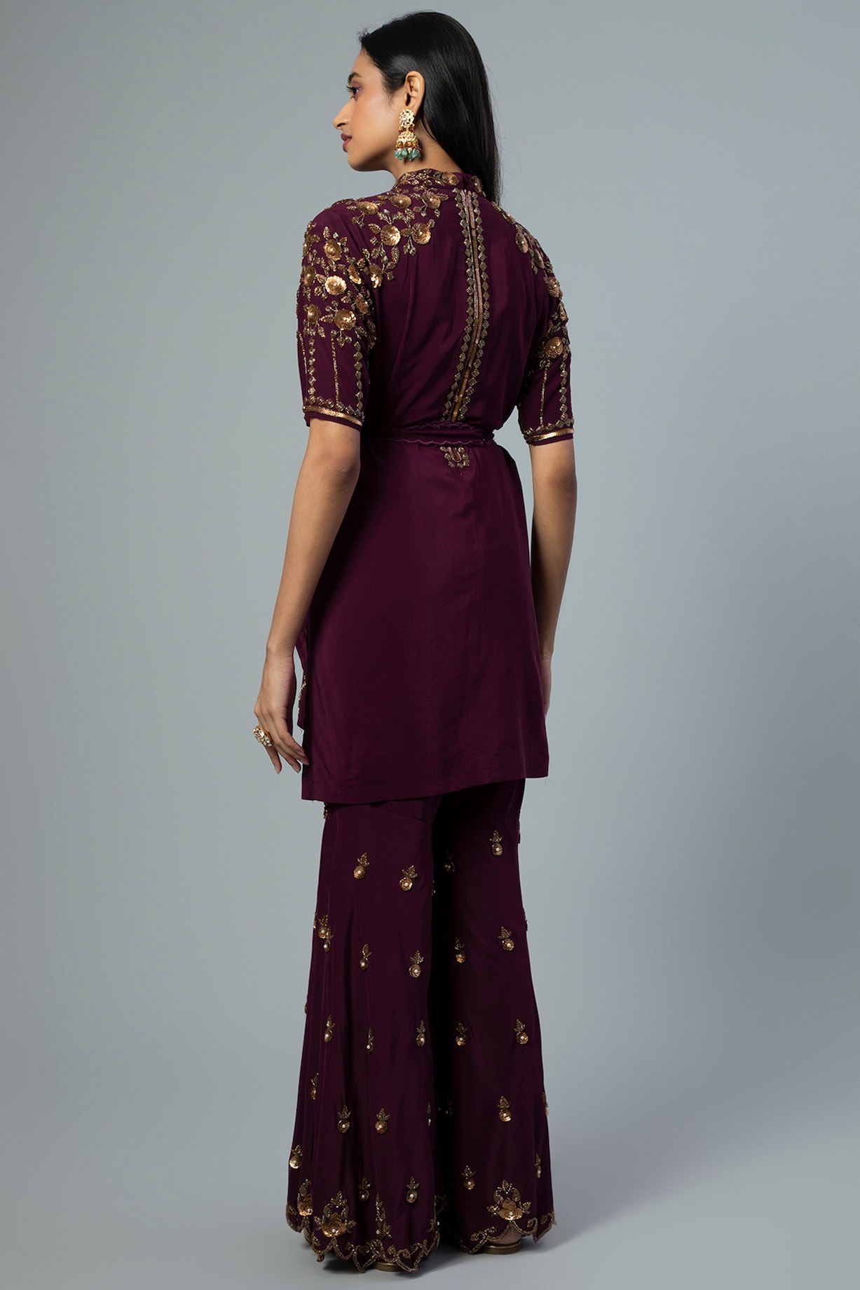 Maroon Embroidered Sharara Set by Studio A at Pernia's Pop Up Shop 2025