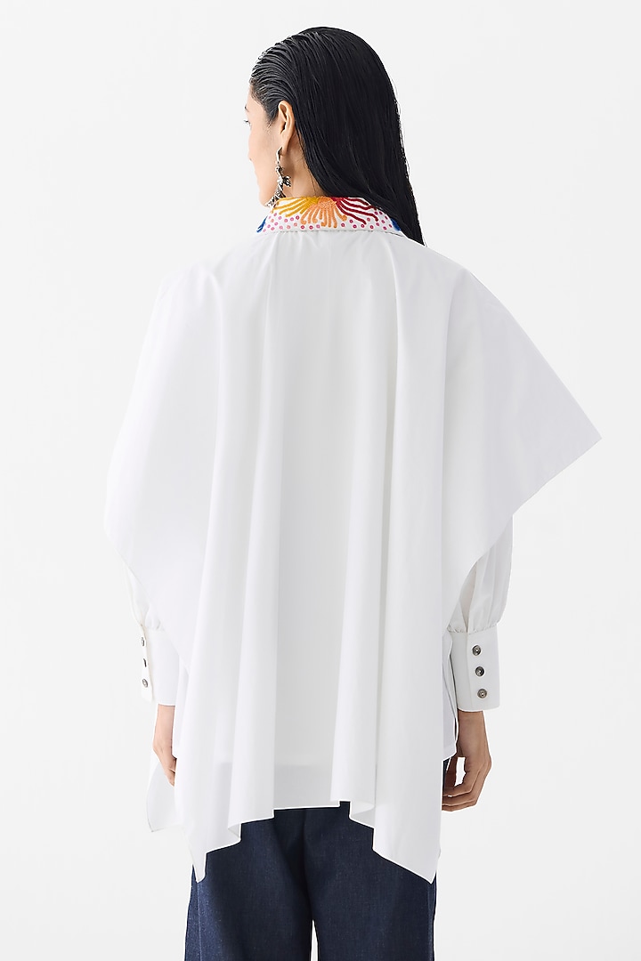 White Poplin Sequin Embroidered Asymmetric Shirt by Studio Rigu at ...