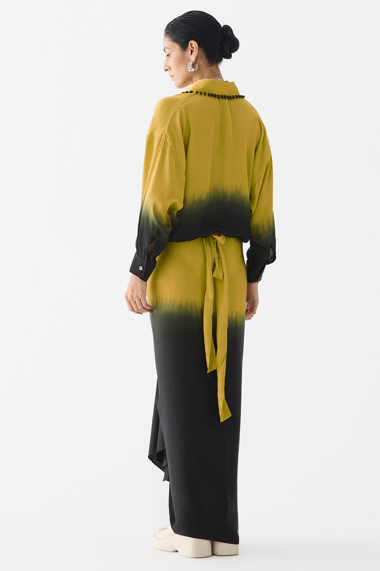 Olive Green & Black Vegan Silk Hand-Dyed Shirt Vacation Dress by Studio ...