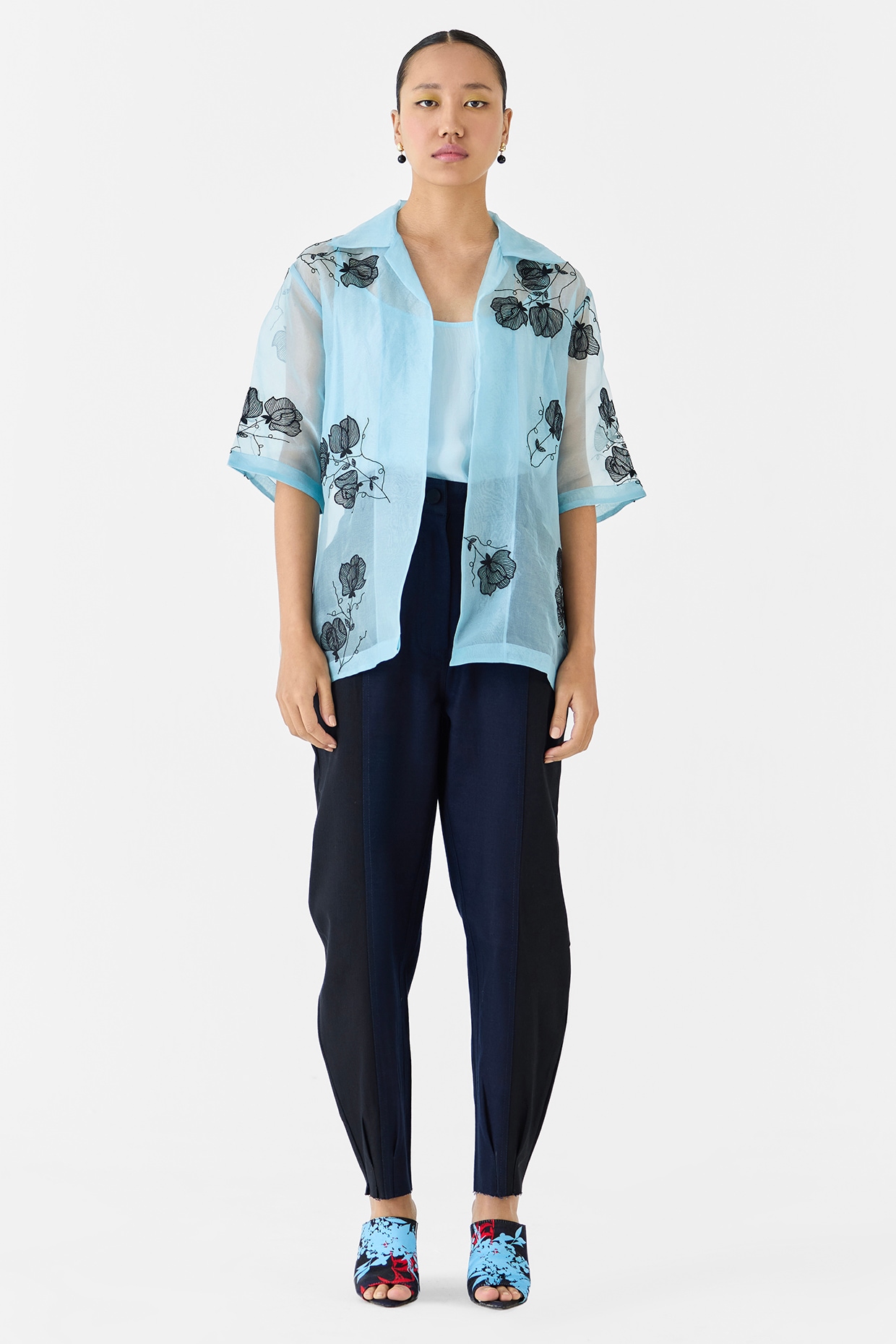 Sky Blue Organza Hand Embroidered Hand-Dyed Shirt by Studio Rigu at ...