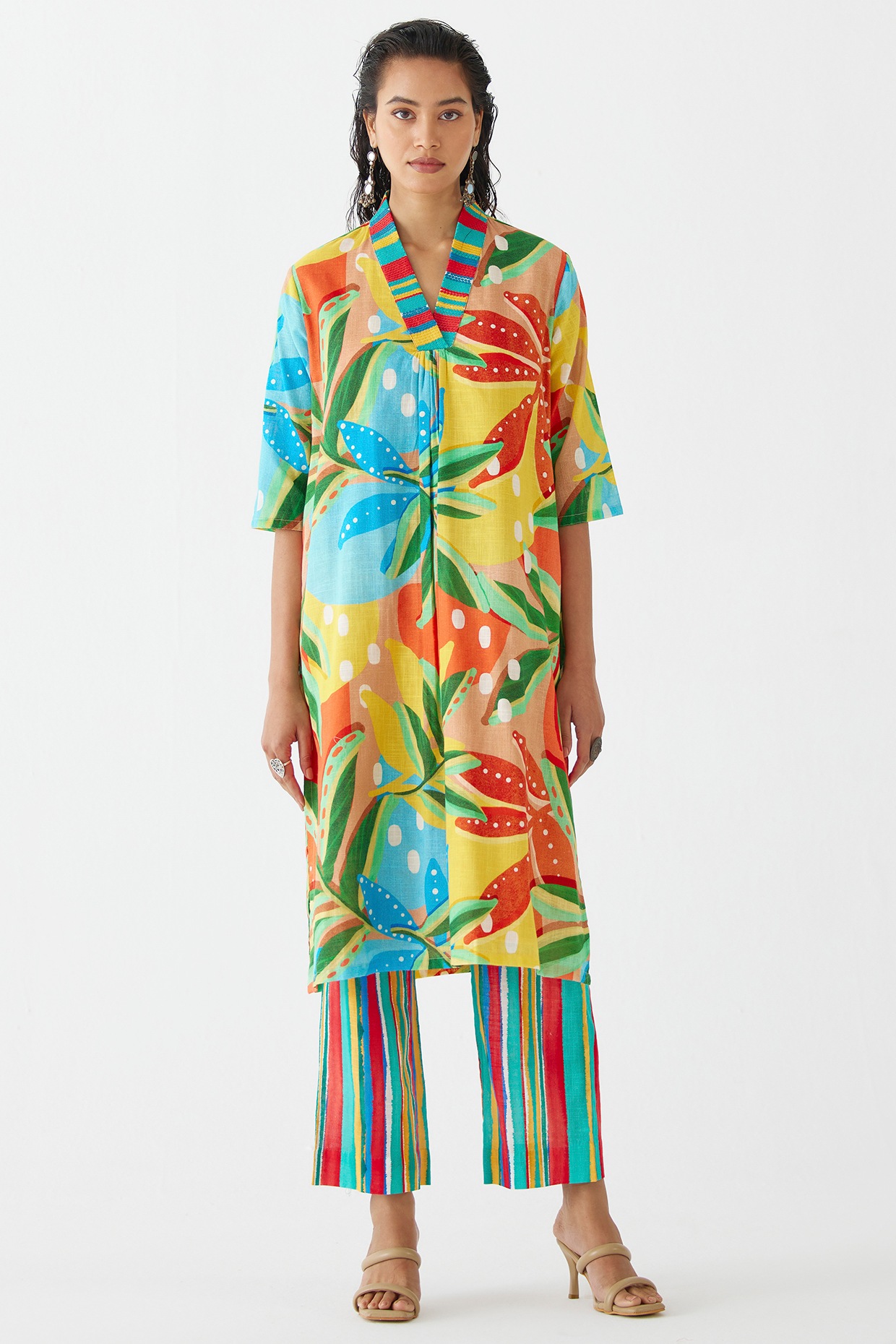 Multi-Colored Cotton Floral Printed Kurta Set by Studio Rigu at Pernia ...