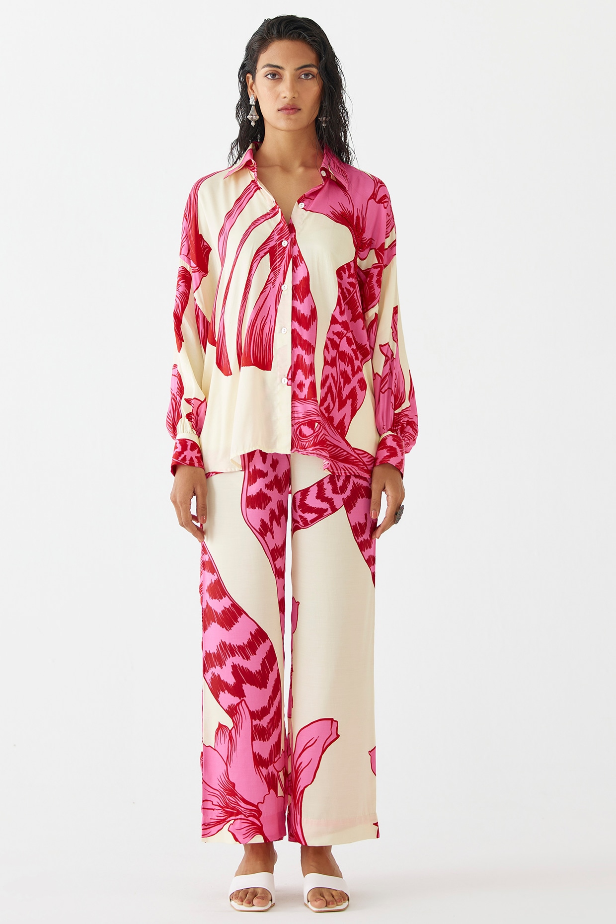 Pink Vegan Silk Hand Embroidered & Floral Printed Co-Ord Set by Studio ...