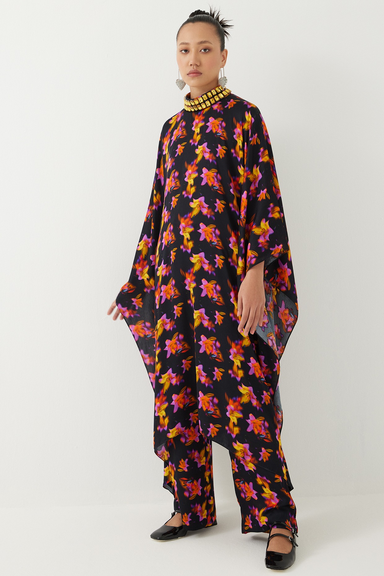 Black Vegan Silk Digital Printed Co-Ord Set by Studio Rigu at Pernia's ...