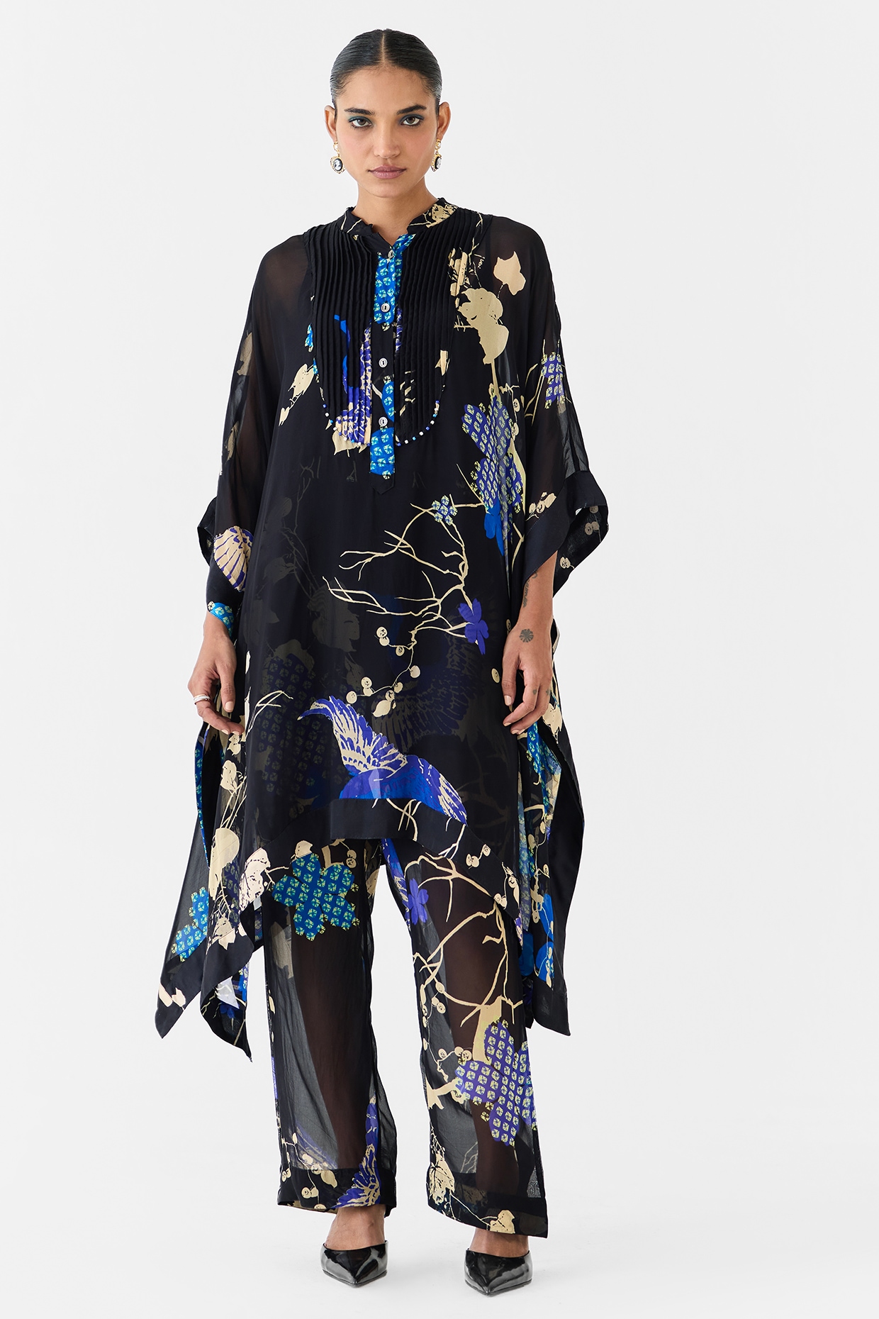 Black Organza Shibori Digital Printed Co-Ord Set by Studio Rigu at ...