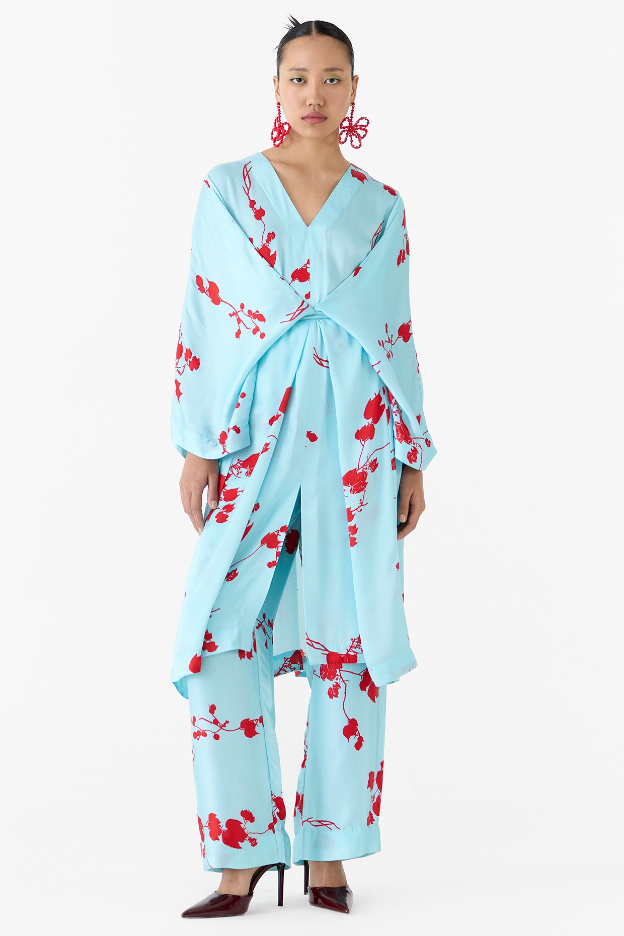 Baby Blue Vegan Silk Digital Printed Co-Ord Set by Studio Rigu at ...