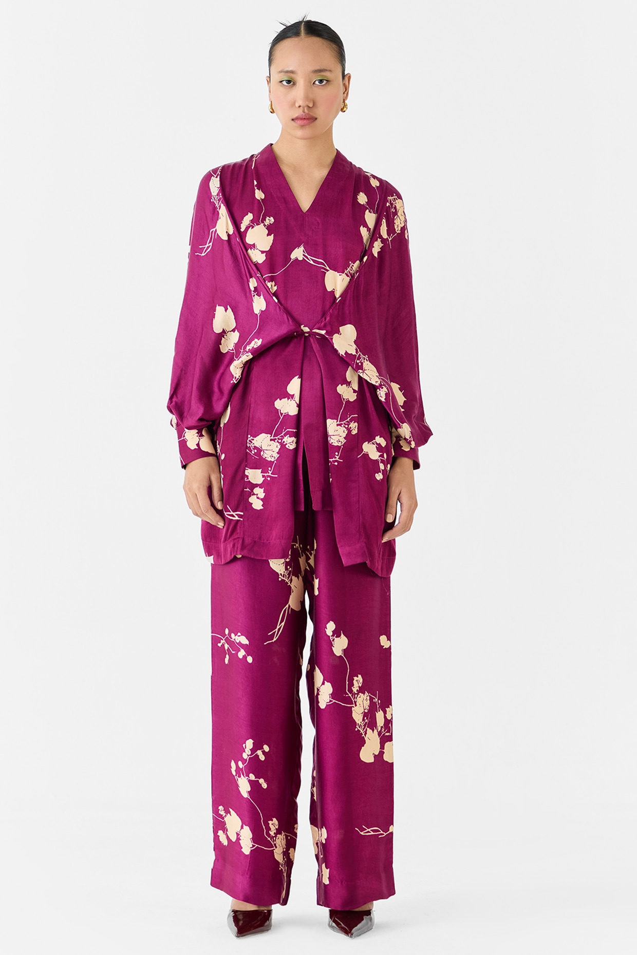Plum Vegan Silk Digital Printed Co-Ord Set by Studio Rigu at Pernia's ...