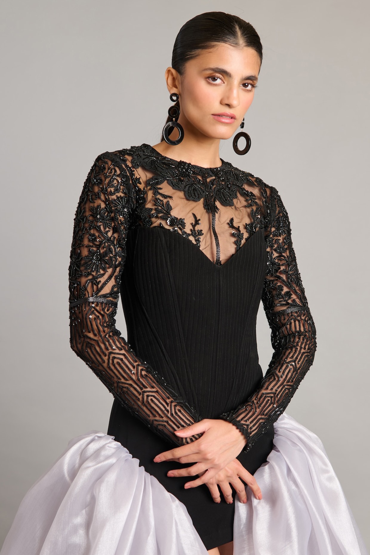 Black Microfiber & Knit Quilted Corset Top by Siddartha Tytler at ...