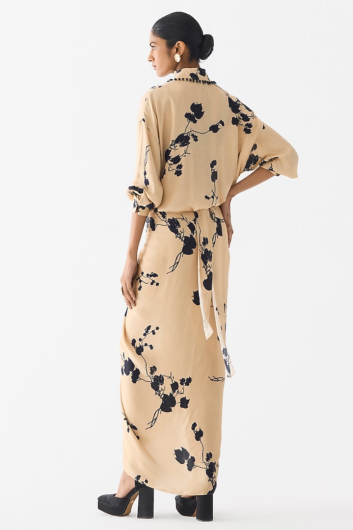 Cream Vegan Silk Floral Printed Shirt Vacation Dress by Studio Rigu at ...