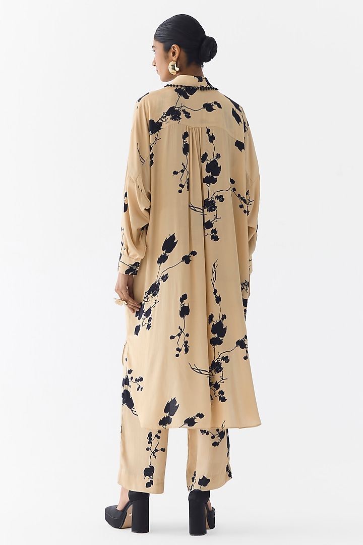 Cream Vegan Silk Floral Printed Co-Ord Set by Studio Rigu at Pernia's ...