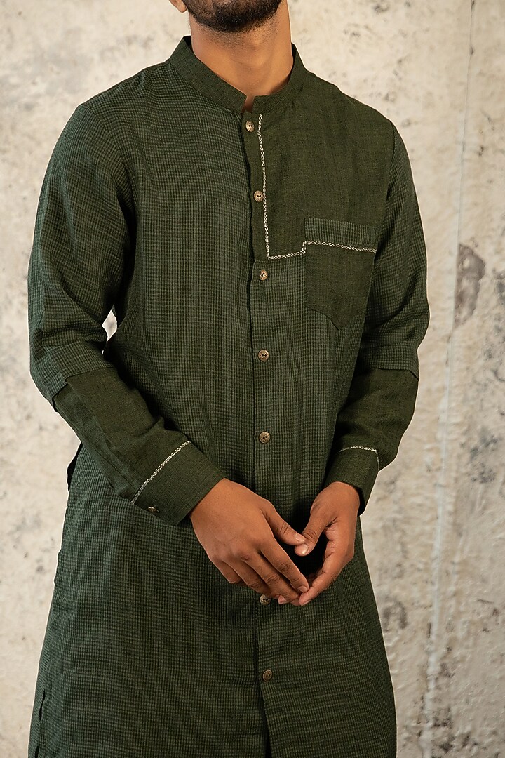 Buy Surabhi Agarwal Forest Green Jute Pathani Kurta Set at Pernia ...