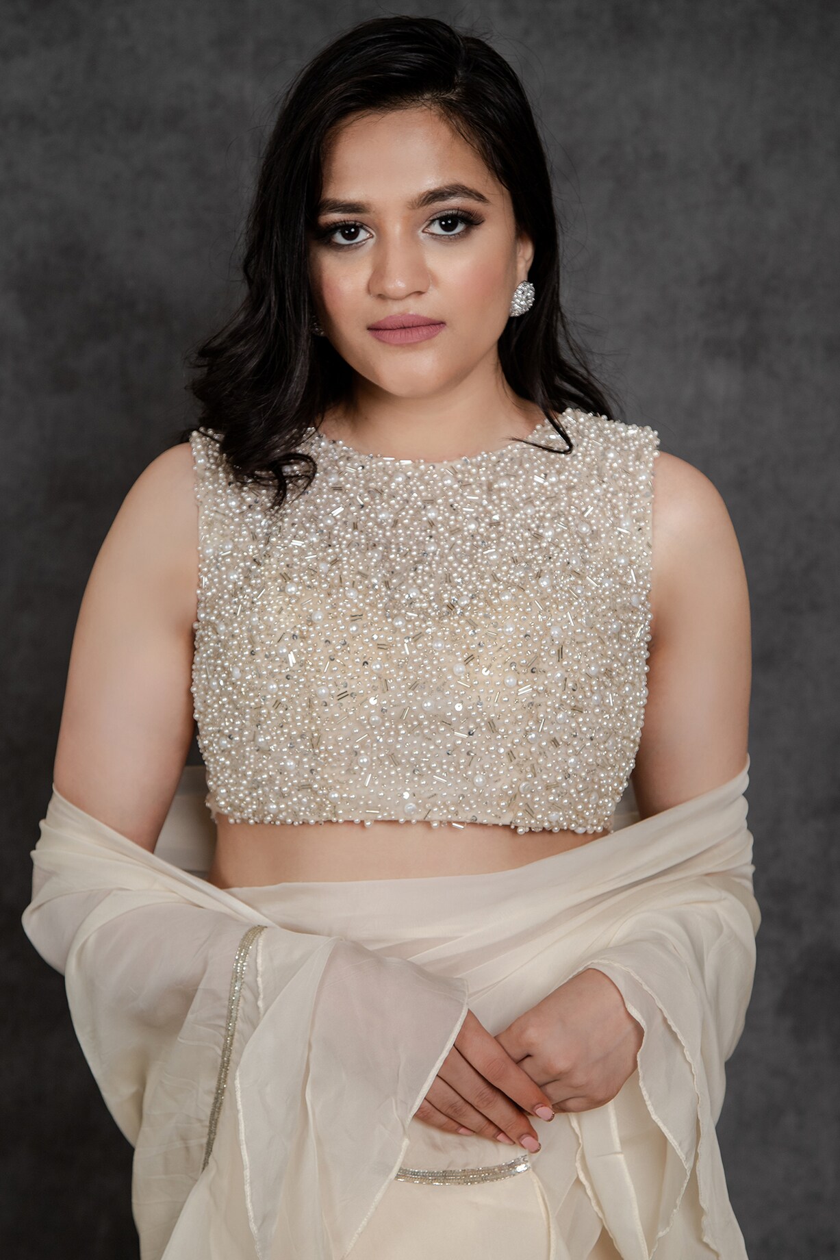 Off-White Viscose Organza & Swiss Net Ruffled Saree Set by Sunita ...