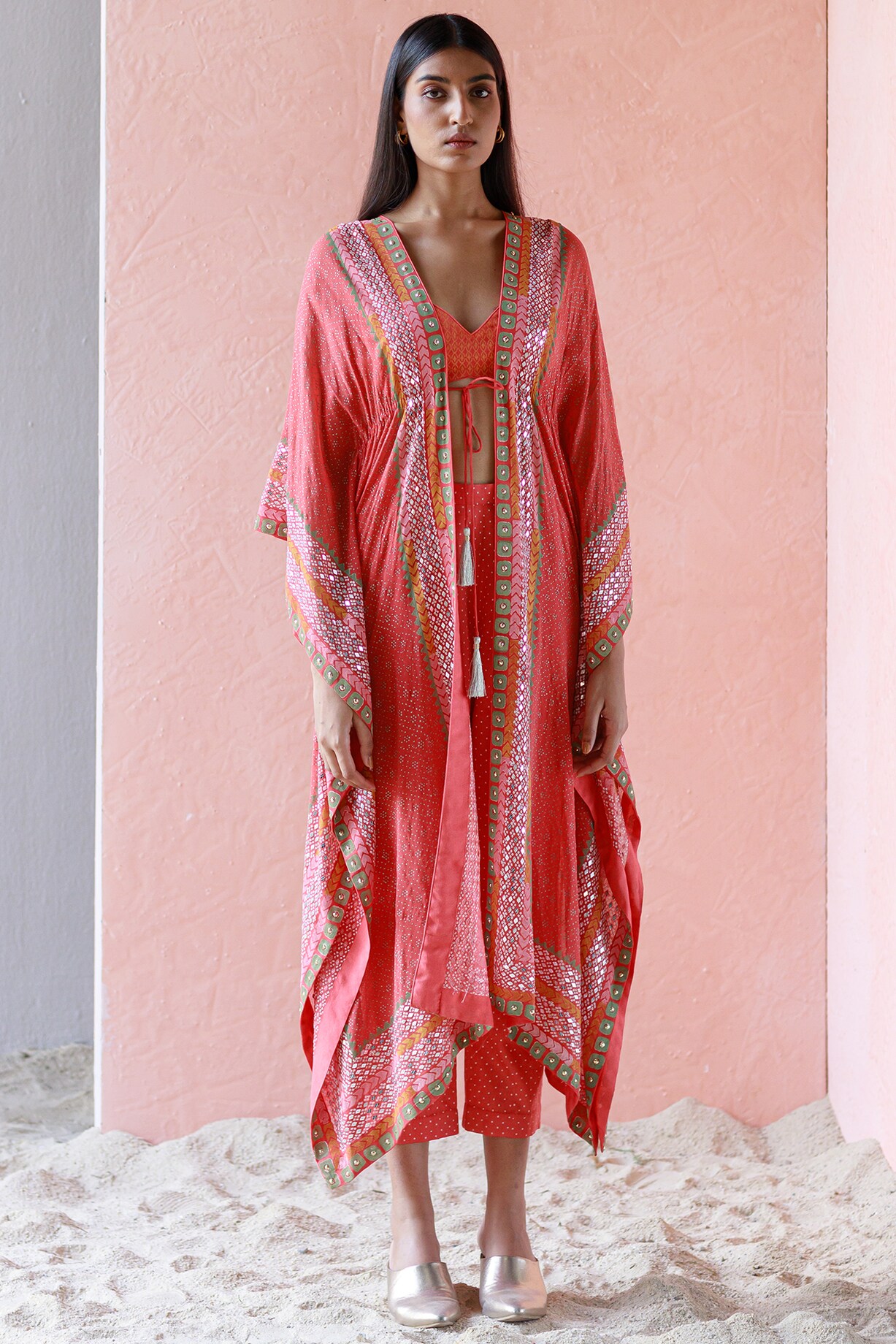 Rust Embroidered Kaftan Set by Surbhi Gupta at Pernia's Pop Up Shop 2025