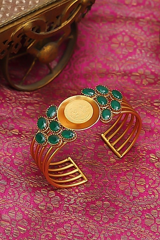 Gold Plated Green Crystal & Coin Temple Handcuff by Suhani Pittie at ...