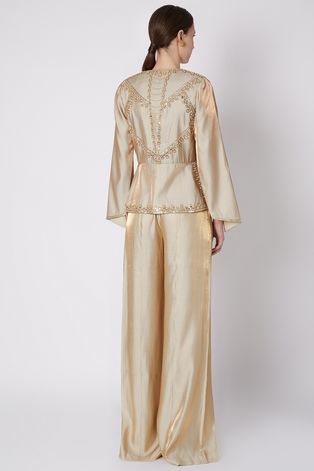 Gold Embroidered Jacket With Flared Pants by Supria Munjal at Pernia's ...