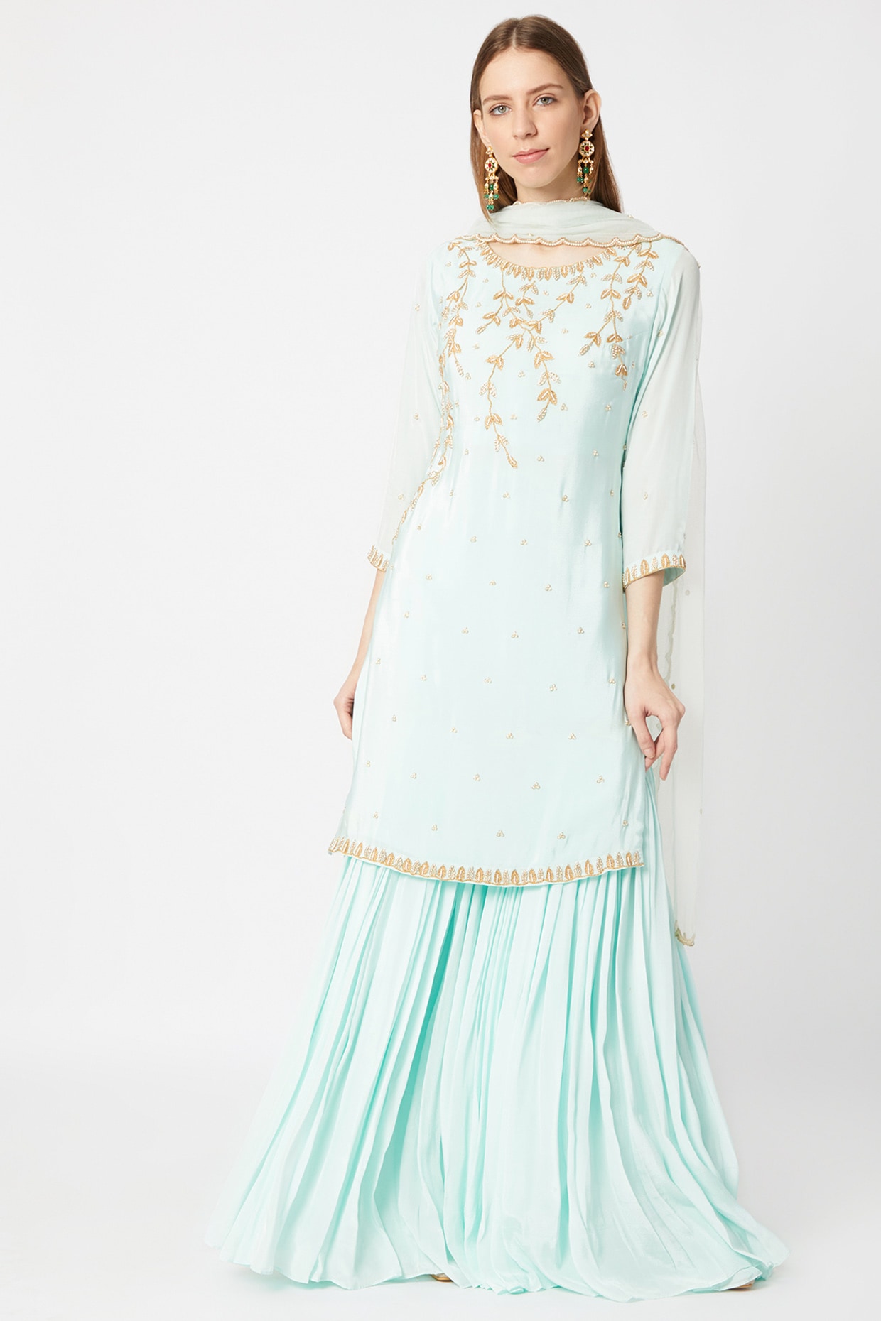 Sky Blue Embroidered Sharara Set by Sumayah at Pernia's Pop Up Shop 2024
