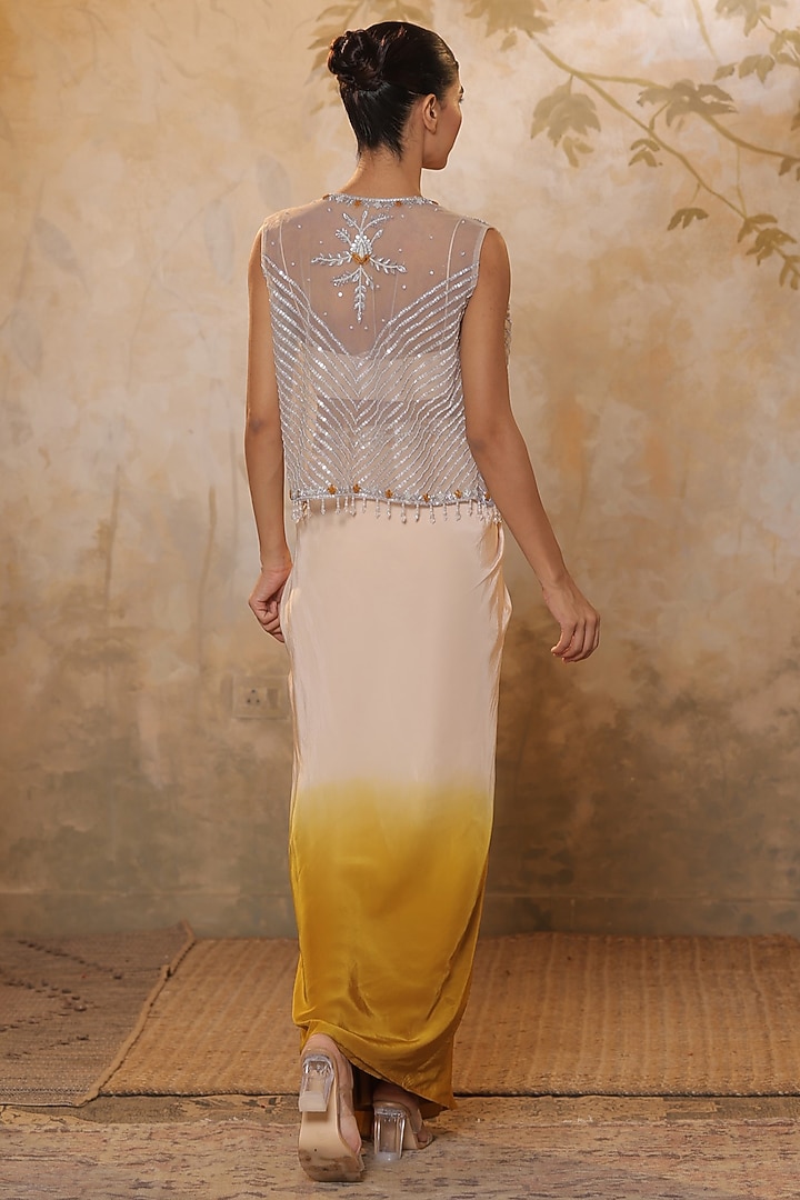 Ivory & Yellow Ombre Crepe Hand Embroidered Skirt Set by Sunanta Madaan at Pernia's Pop Up Shop 2025