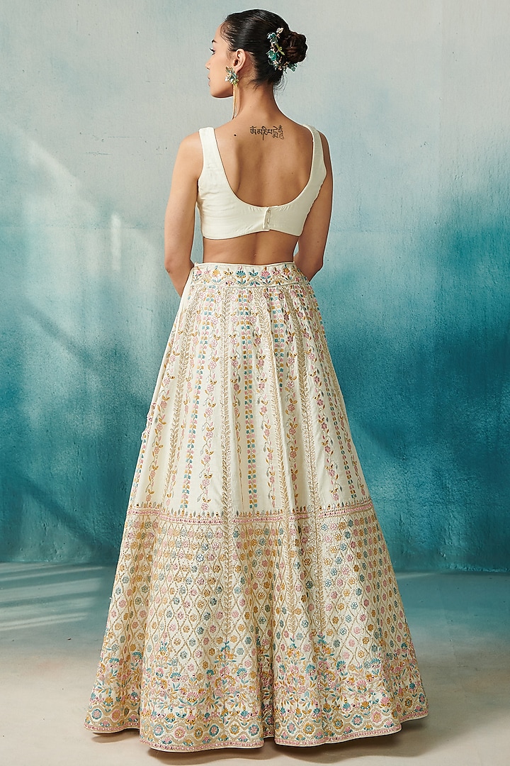 White Slub Silk Embroidered Jacket Wedding Lehenga Set by Suhino at ...