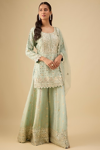Aqua Tissue Embroidered Wedding Sharara Set by Suhino at Pernia's Pop ...
