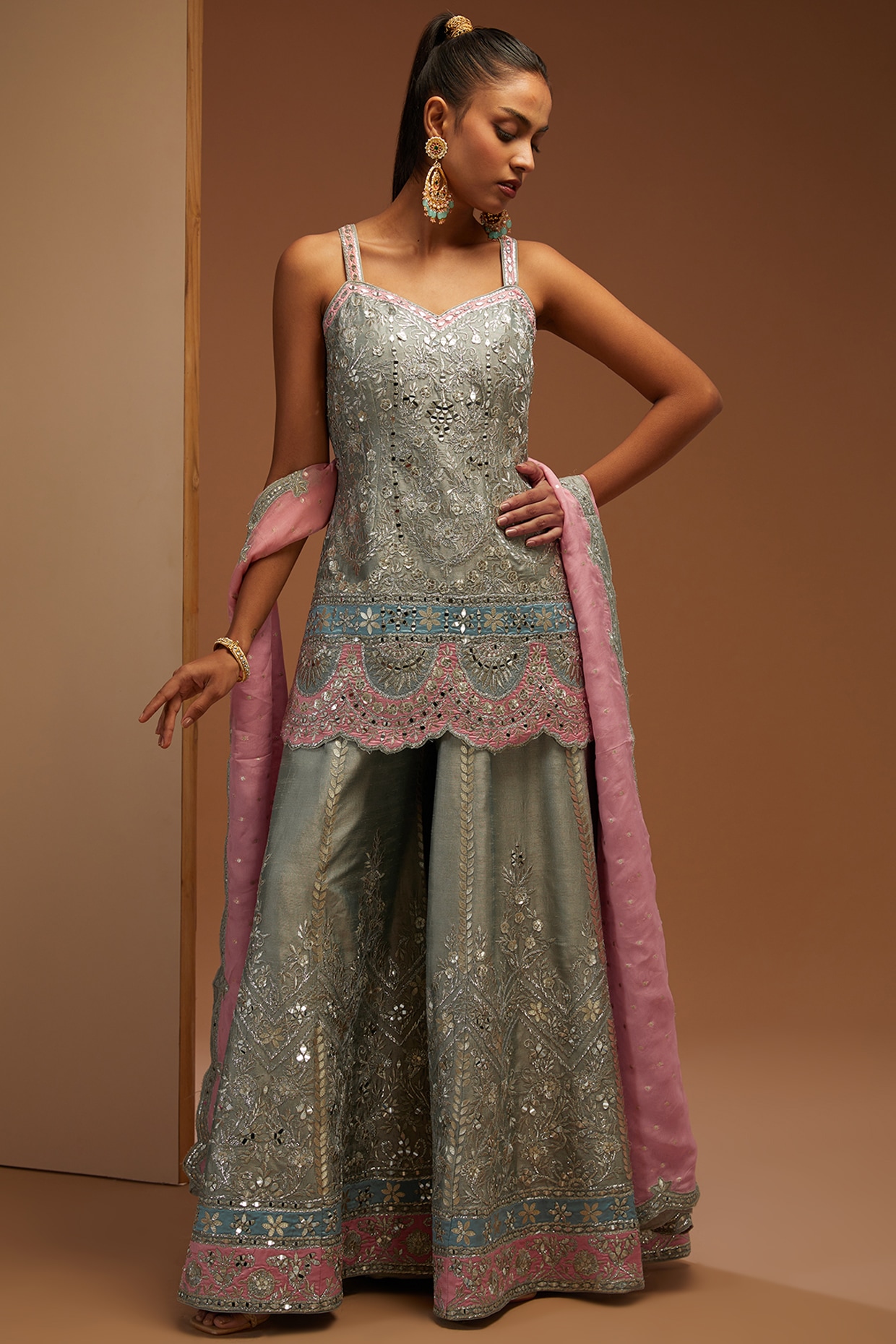 Grey Slub Silk Embroidered Sharara Set by Suhino at Pernia's Pop Up ...