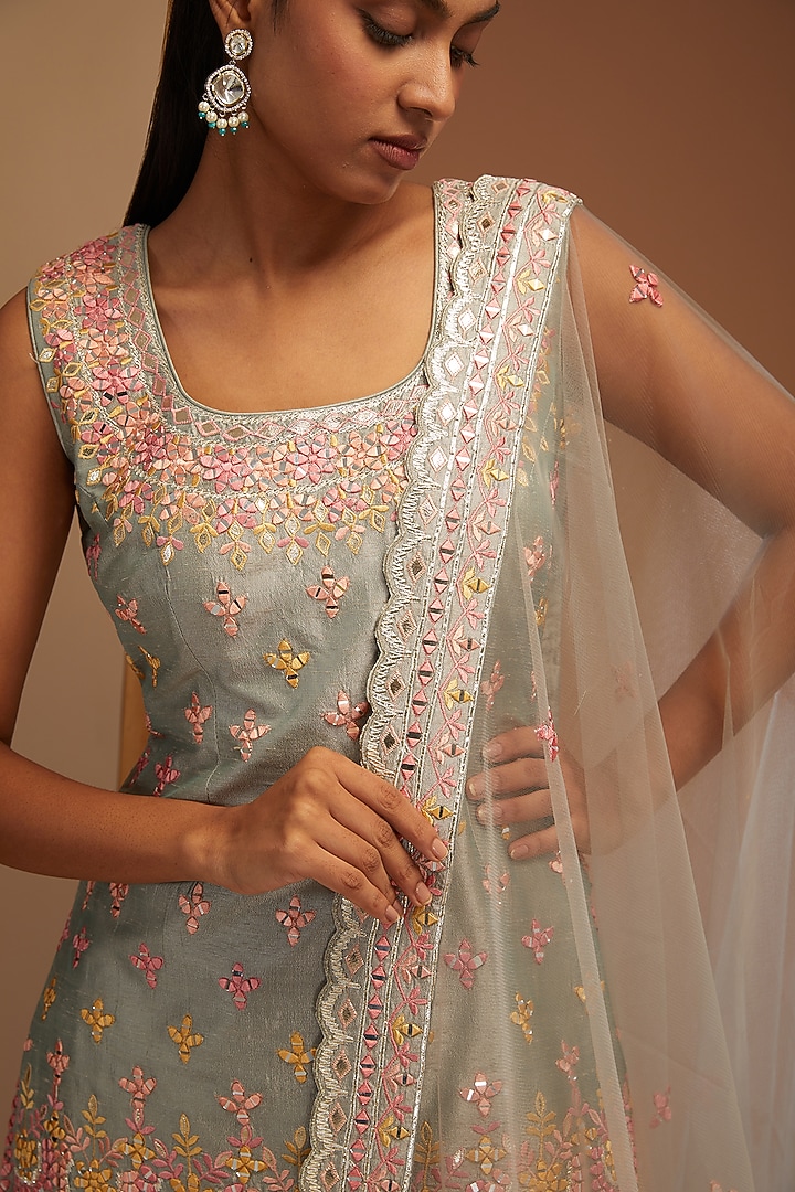 Grey Slub Silk Embroidered Sharara Set Design by Suhino at Pernia's Pop ...