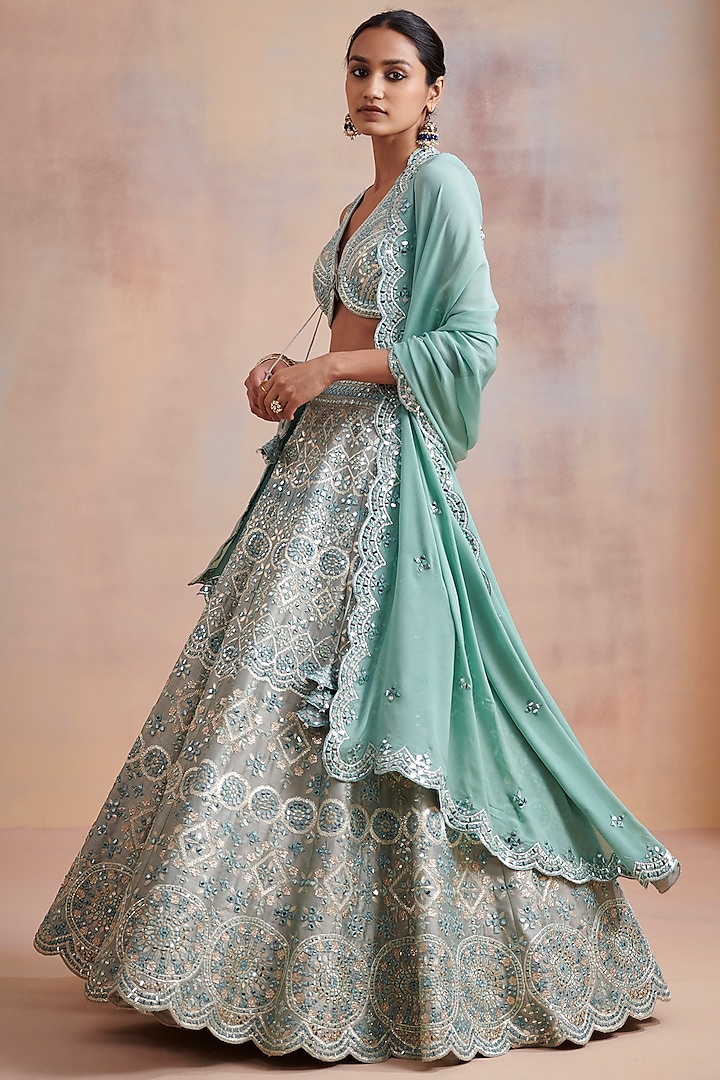 Ice Blue Embroidered Wedding Lehenga Set by Suhino at Pernia's Pop Up ...