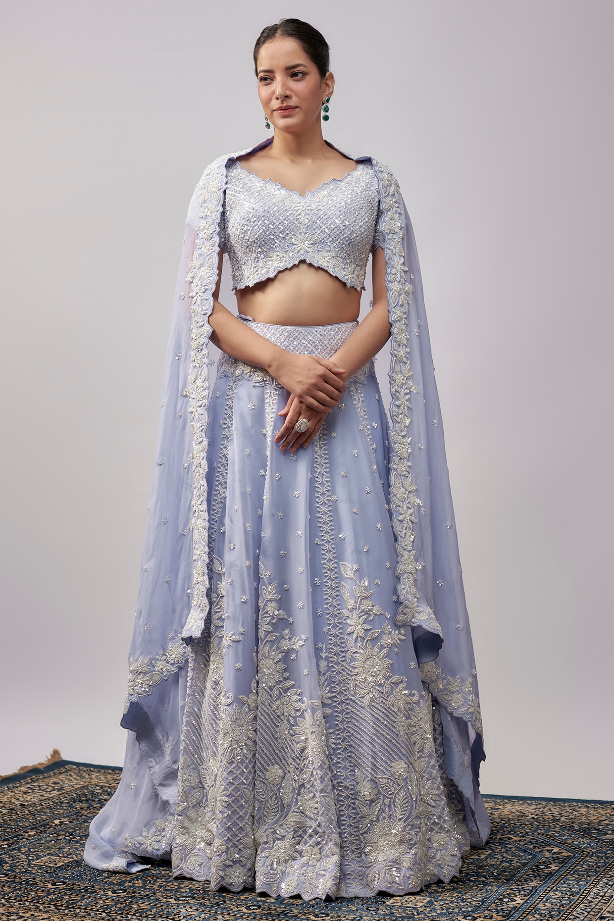 Purple Organza Resham & Pearl Embroidered Bridal Lehenga Set by Suhino ...
