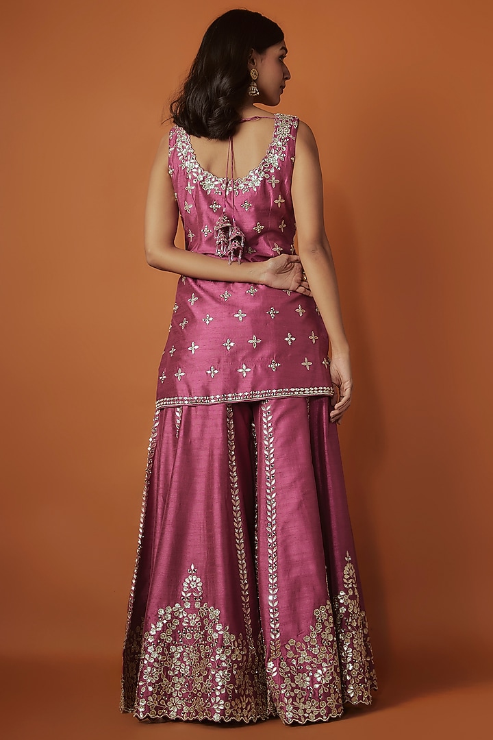 Dark Magenta Slub Silk Zari Embroidered Sharara Set Design by Suhino at ...