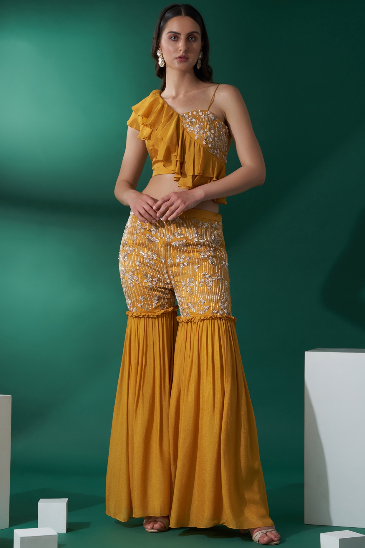 Mustard Satin Pant Set by Suruchi Parakh at Pernia's Pop Up Shop 2025