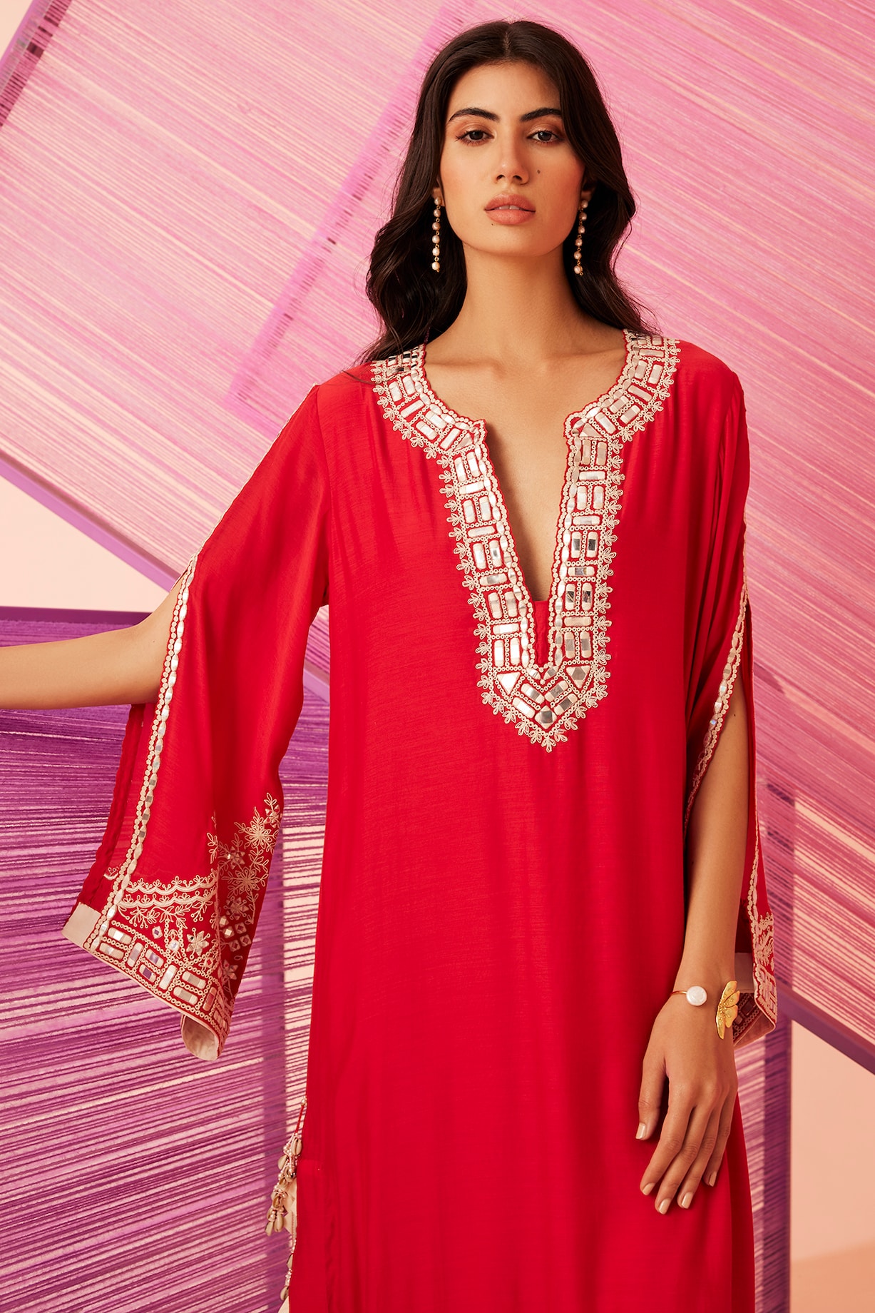 Red Muslin Embroidered Kaftan by Sureena Chowdhri at Pernia's Pop Up ...