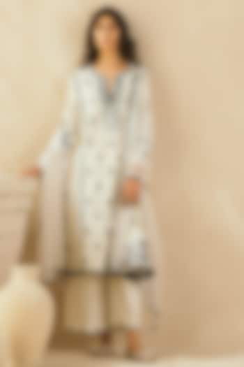 Ivory Silk Chanderi Embroidered Kalidar Kurta Set Design by Sureena ...