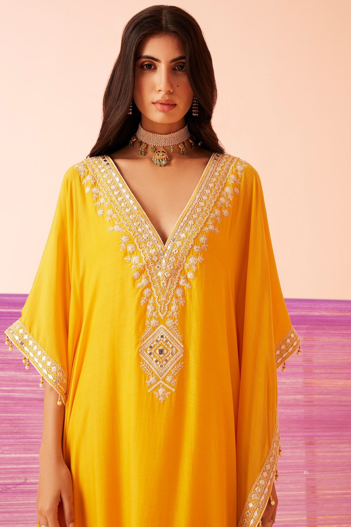 Yellow Muslin Embroidered Kaftan by Sureena Chowdhri at Pernia's Pop Up ...