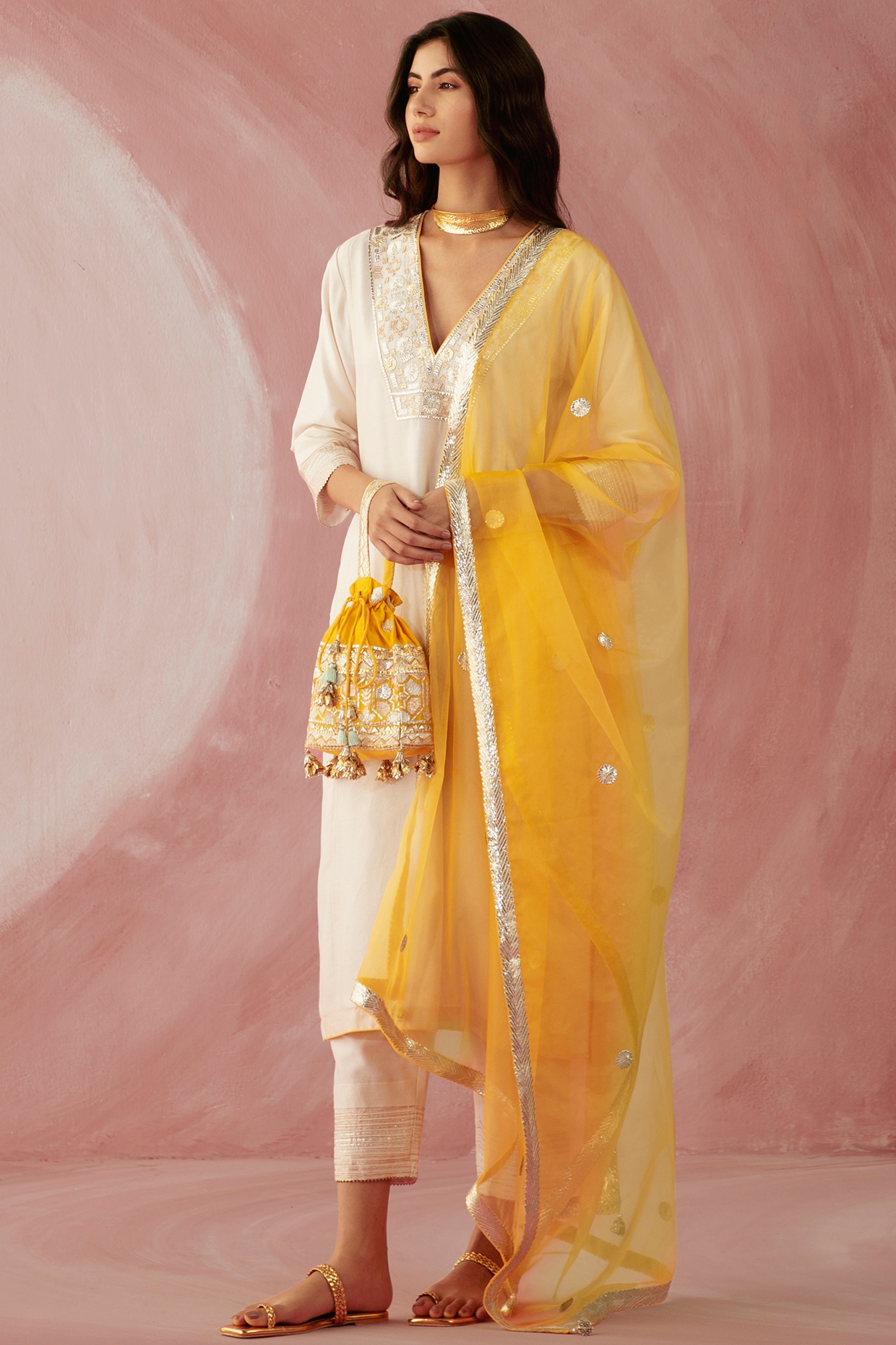 Ivory Silk Chanderi Kurta Set by Sureena Chowdhri at Pernia's Pop Up ...