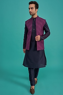 Plum Cotton Silk Embroidered Bundi Set Design by SURBHI PANSARI at ...