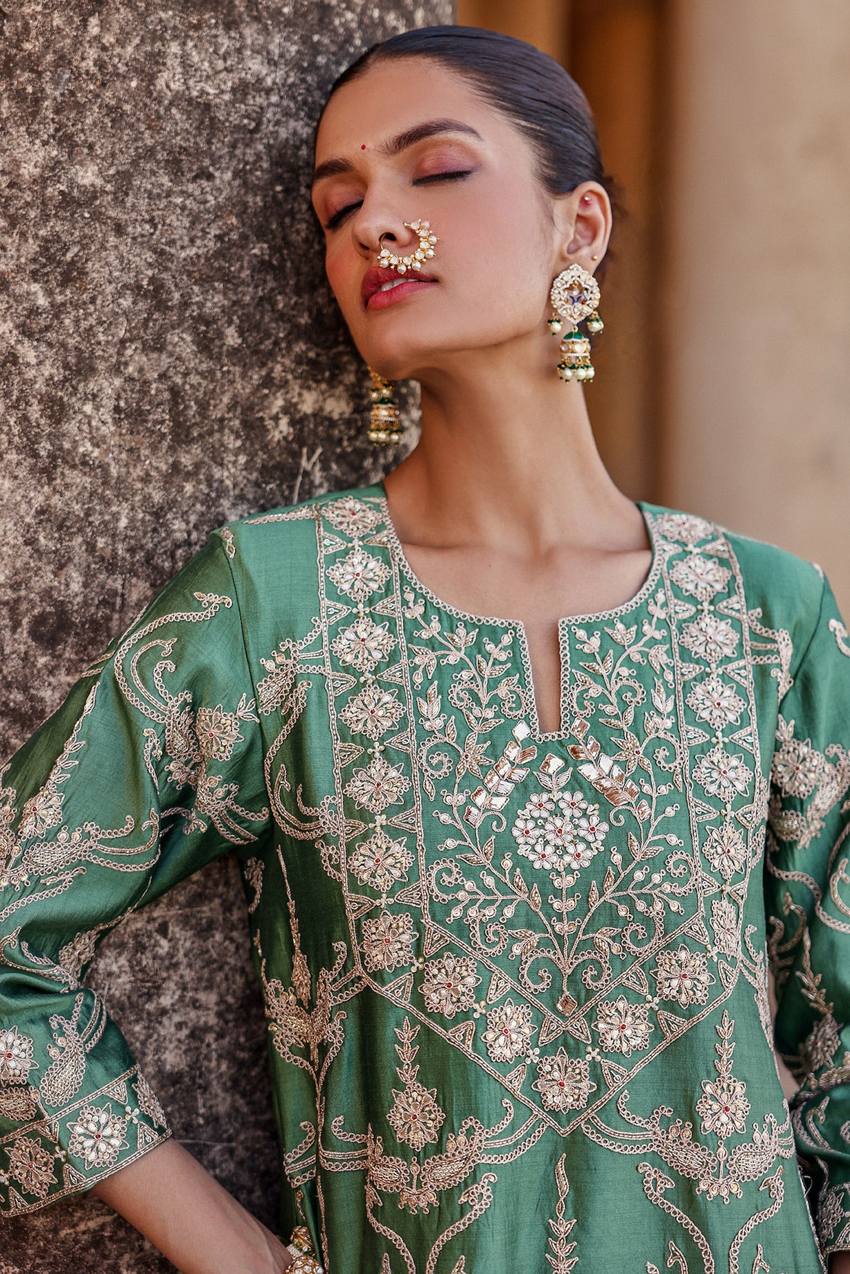 Pearl White Spun Silk Marori Work Sharara Set by SURBHI SHAH at Pernia ...