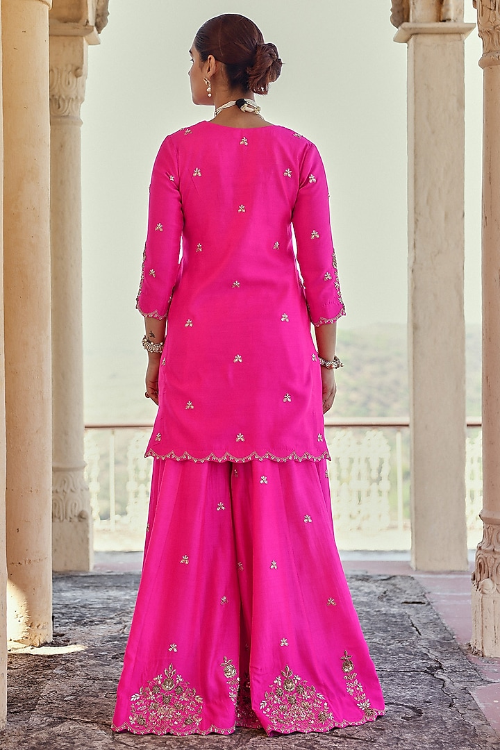 Gulabi Pink Spun Silk Zardosi Work Sharara Set by Surbhi Shah at Pernia ...