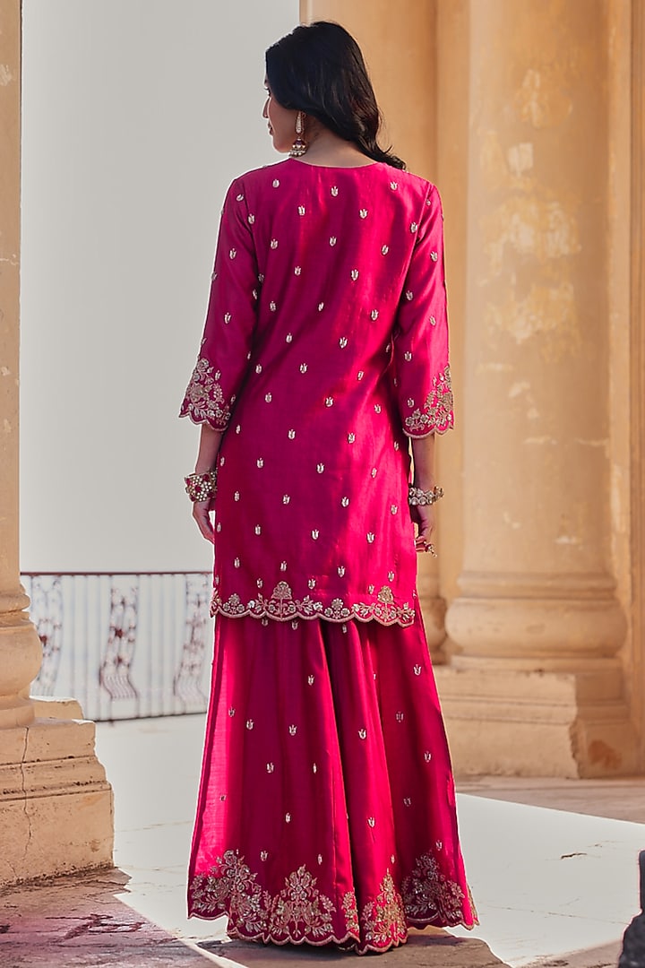 Berry Magenta Spun Silk Sequins Work Bridal Sharara Set by SURBHI SHAH ...