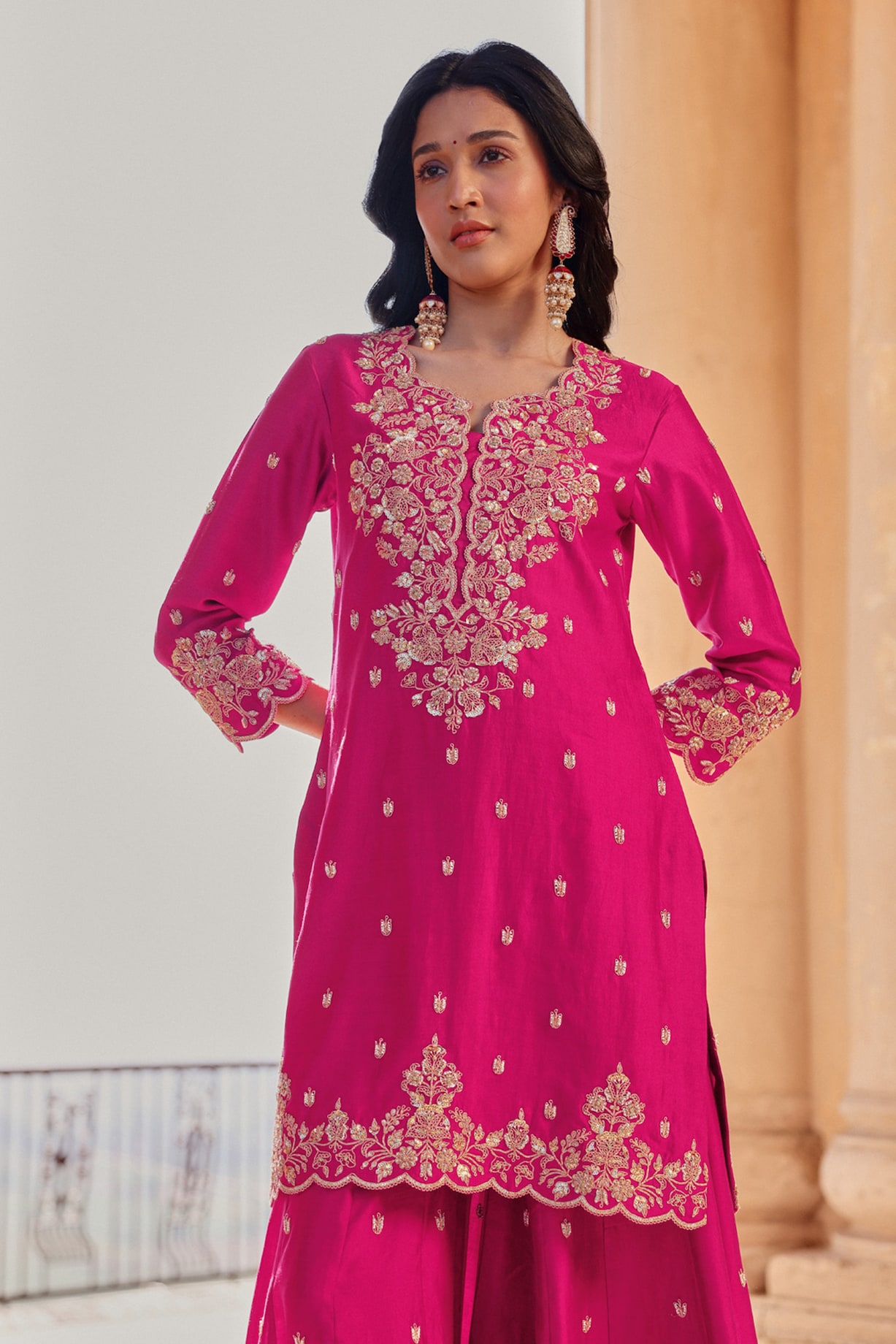 Berry Magenta Spun Silk Sequins Work Bridal Sharara Set by SURBHI SHAH ...