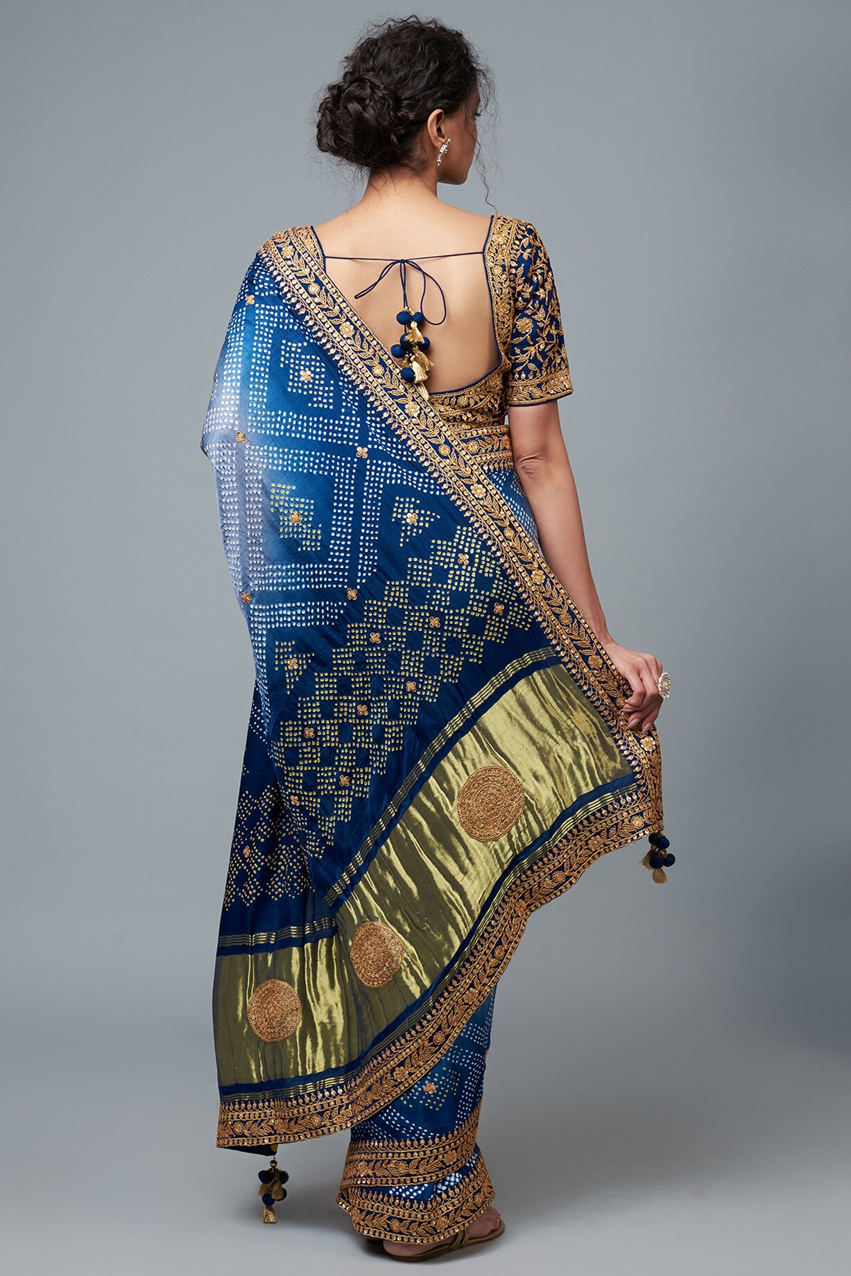 Blue Pure Gajji Silk Bandhej Saree Set by SURBHI SHAH at Pernia's Pop ...