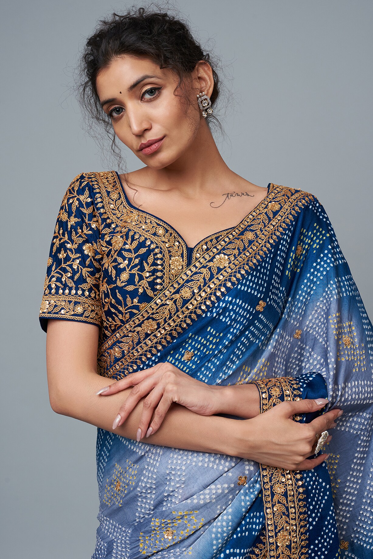 Blue Pure Gajji Silk Bandhej Saree Set by SURBHI SHAH at Pernia's Pop ...