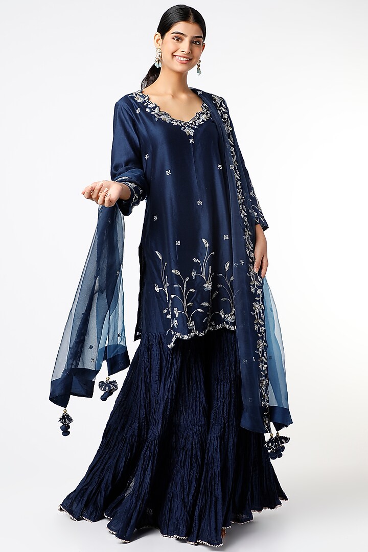Dark Blue Pure Chanderi Sharara Set by SURBHI SHAH at Pernia's Pop Up ...