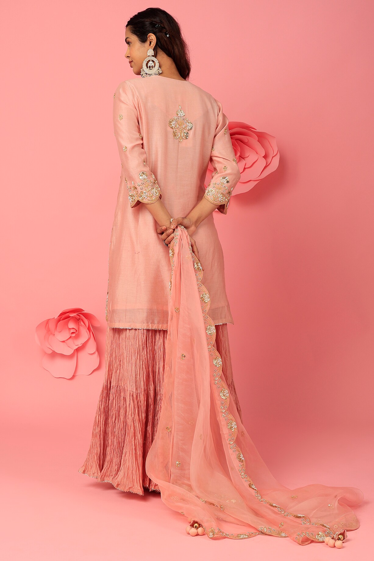 Rose Gold Pure Spun Silk Crush Sharara Set by SURBHI SHAH at Pernia's ...